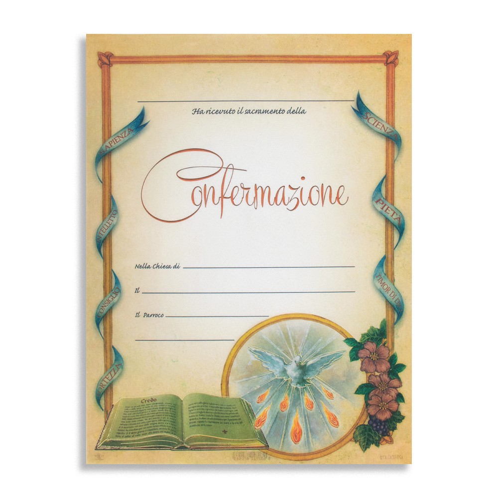 Pergamena ricordo Cresima con colomba e 7 doni | Myriam